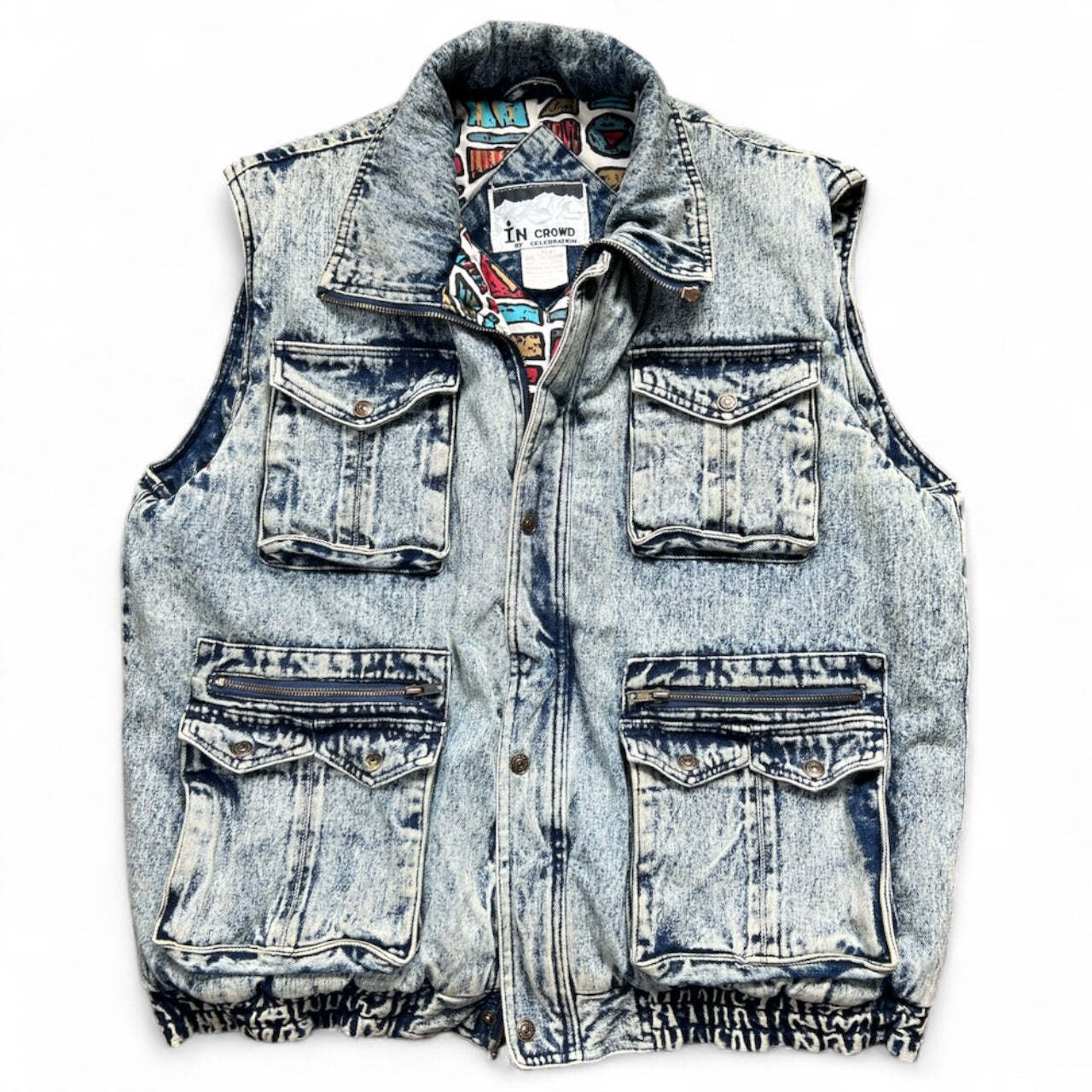 80s 90s In Crowd Acidwash Denim Cargo Puffer Vest Men’s XL – Higgs Vintage