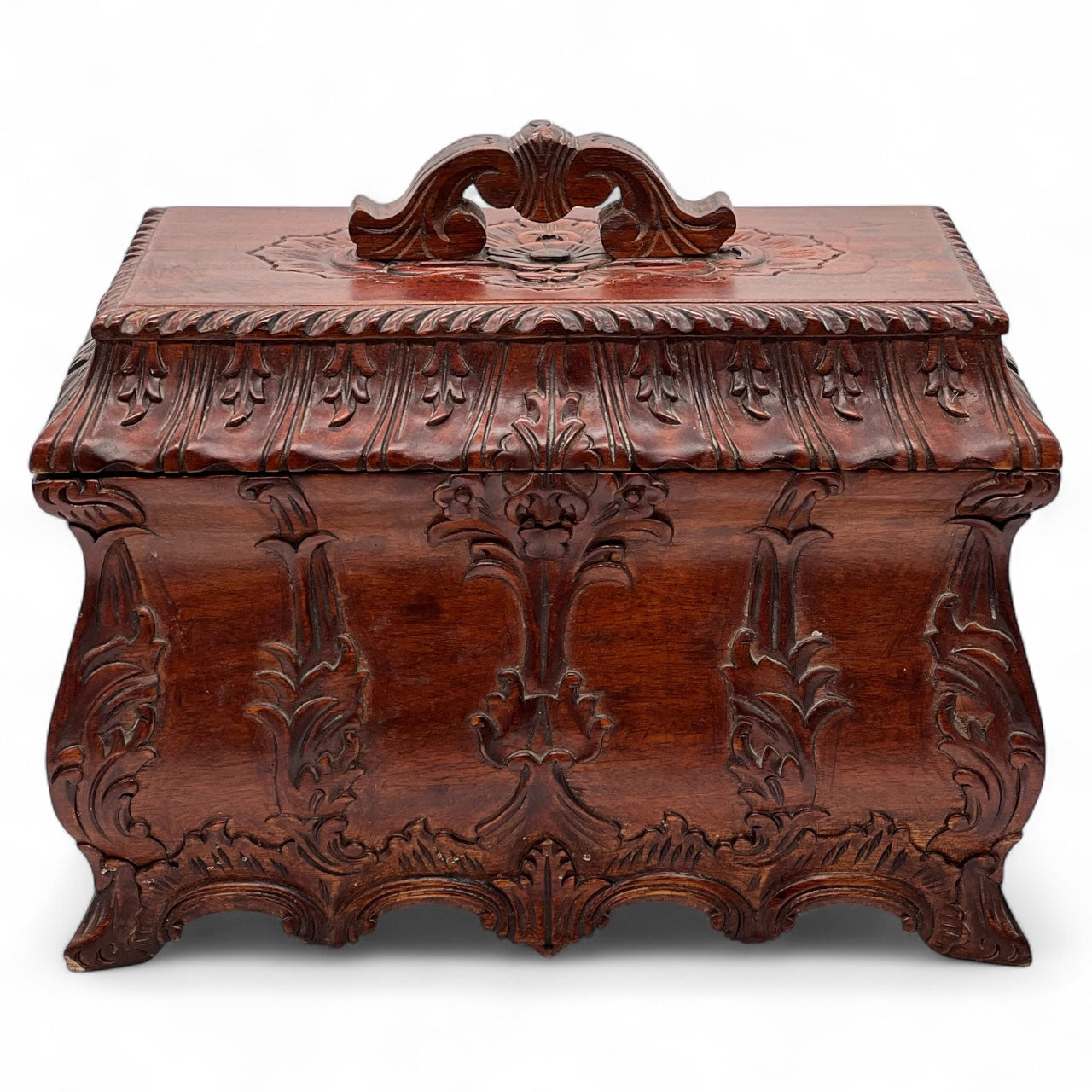 Victorian Style Hand-Carved Wooden Two Level Tea Caddy Chest with Legs ...